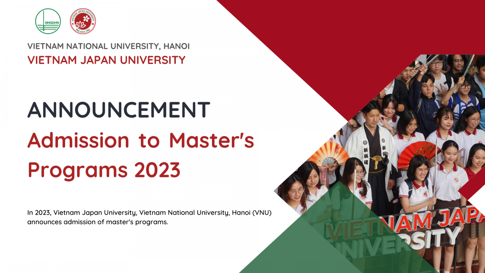 VJU Admission to Master’s Programs 2023 - Vietnam Japan University